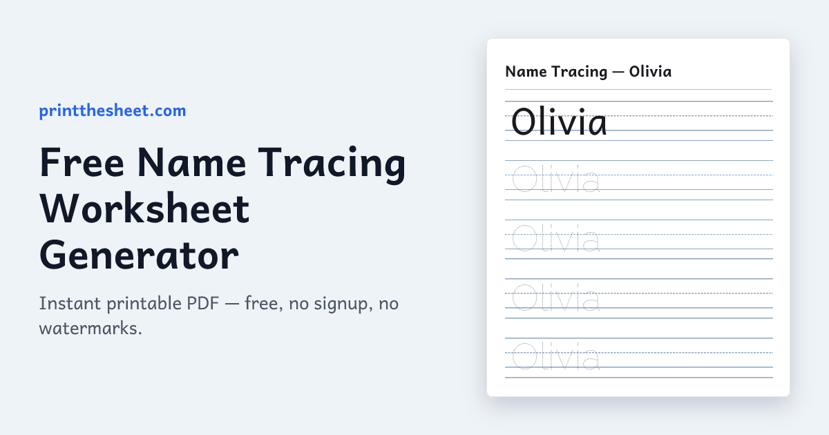 Free Name Tracing Worksheet Generator | PrintTheSheet